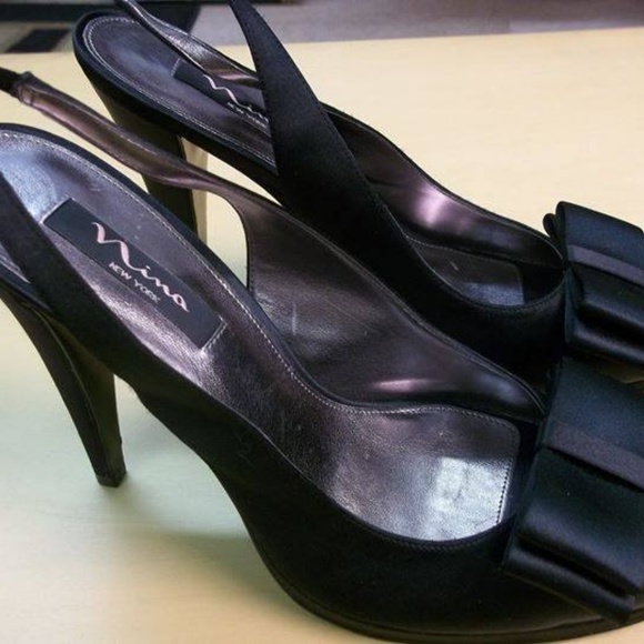 Nina | Shoes | Nina Formal Black Heels Size 1 Peeptoe Slingbacks | Poshmark